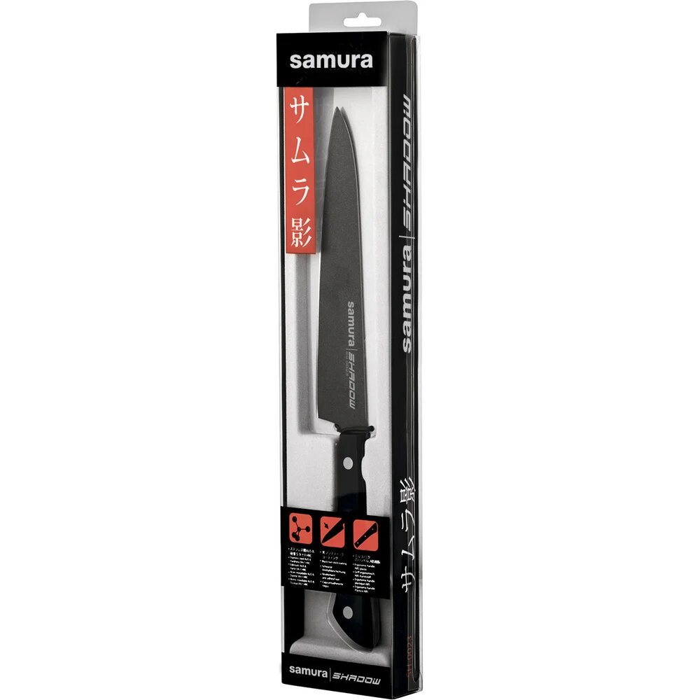 Нож кухонный Samura SHADOW универсальный с покр. Black-coating 150мм, AUS-8, ABS пластик SH-0023/K