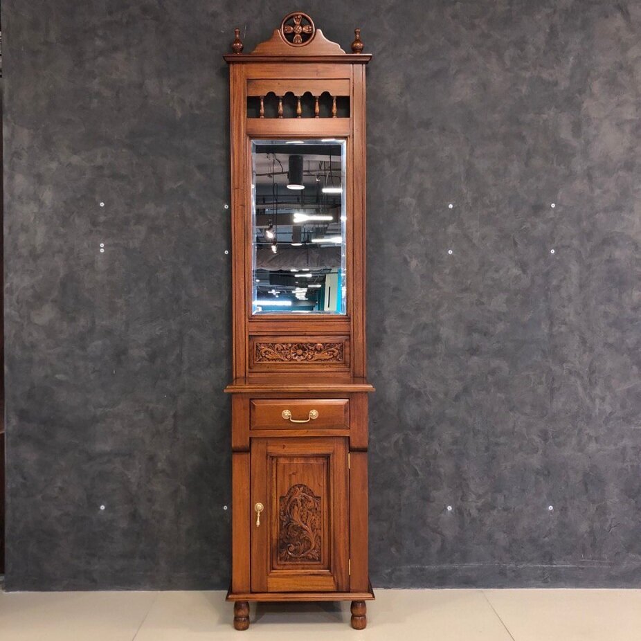 Стойка для прихожей с зеркалом и тумбой DOMKORLEONE, красное дерево (mahogany wood), цвет орех NAA (светло-коричневый)