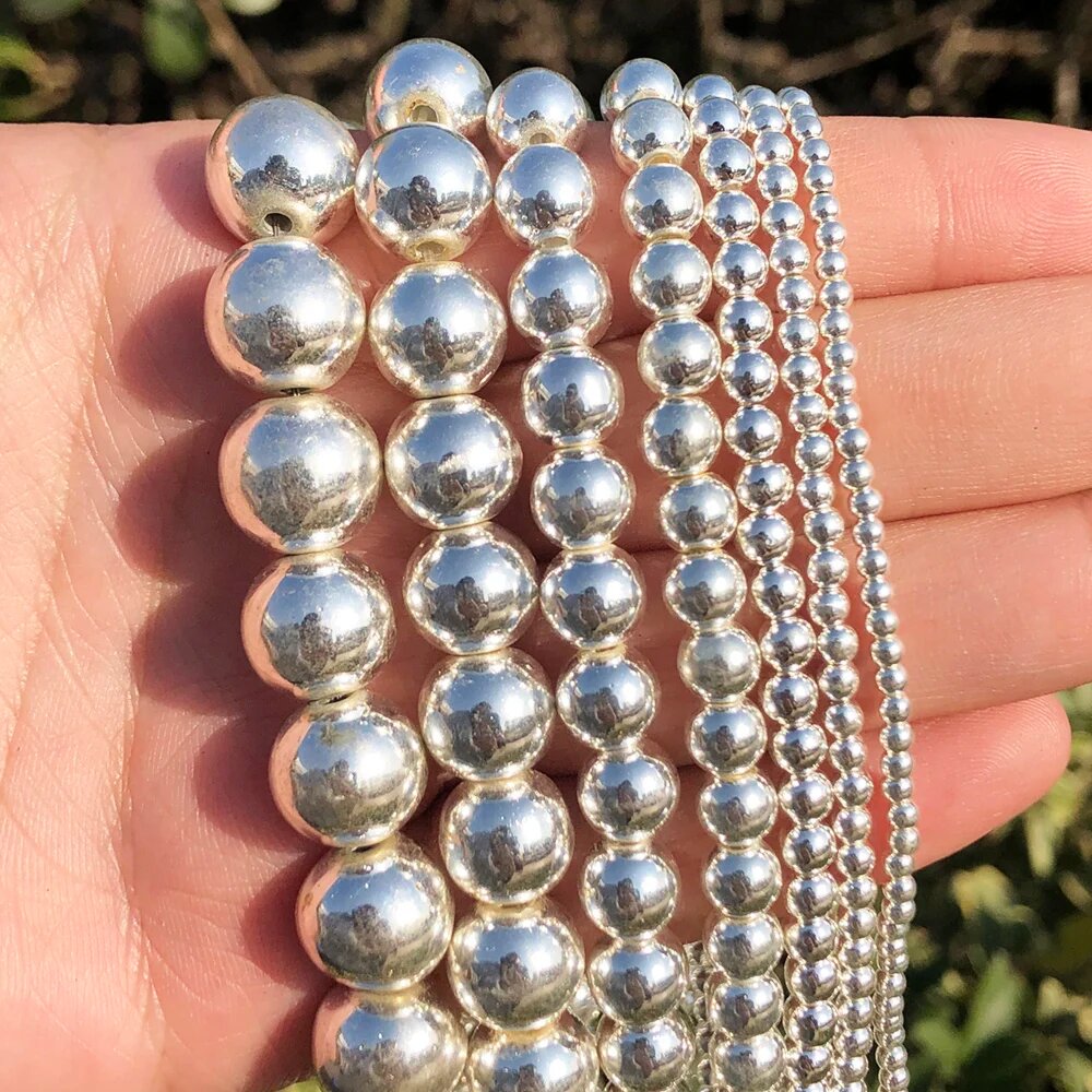 Серебряные бусины из гематита 10 мм (37 шт.)
