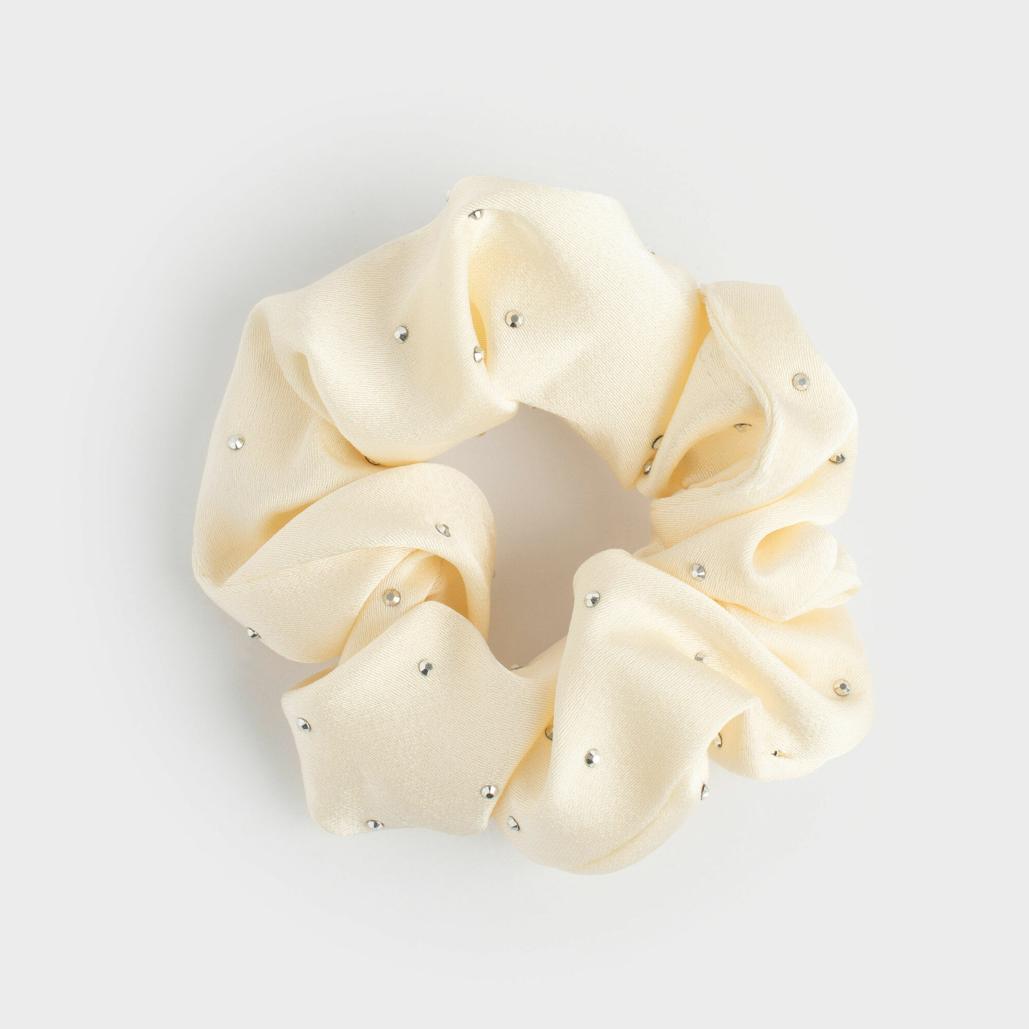 Резинка для волос, 8 см, со стразами, полиэстер, молочная, Silk, Kuchenland