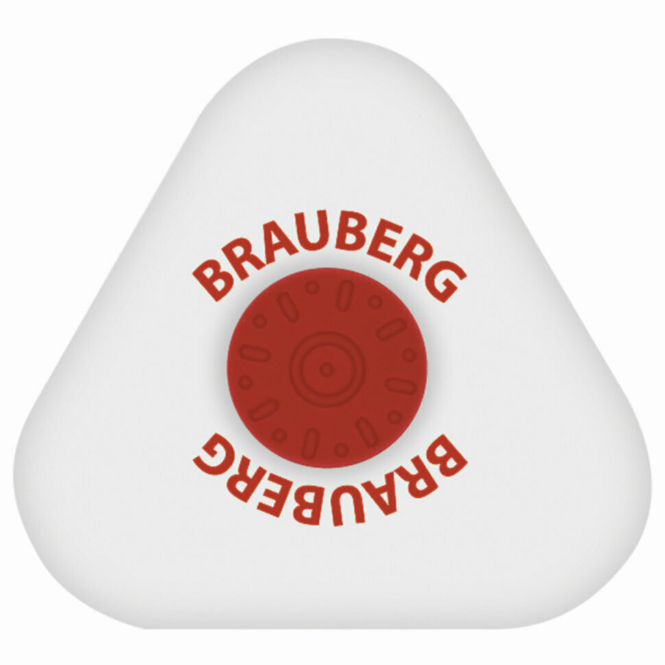 Ластик BRAUBERG "Universal", 45х45х10 мм, белый, треугольный, красный пластиковый держатель, 222473, 222473