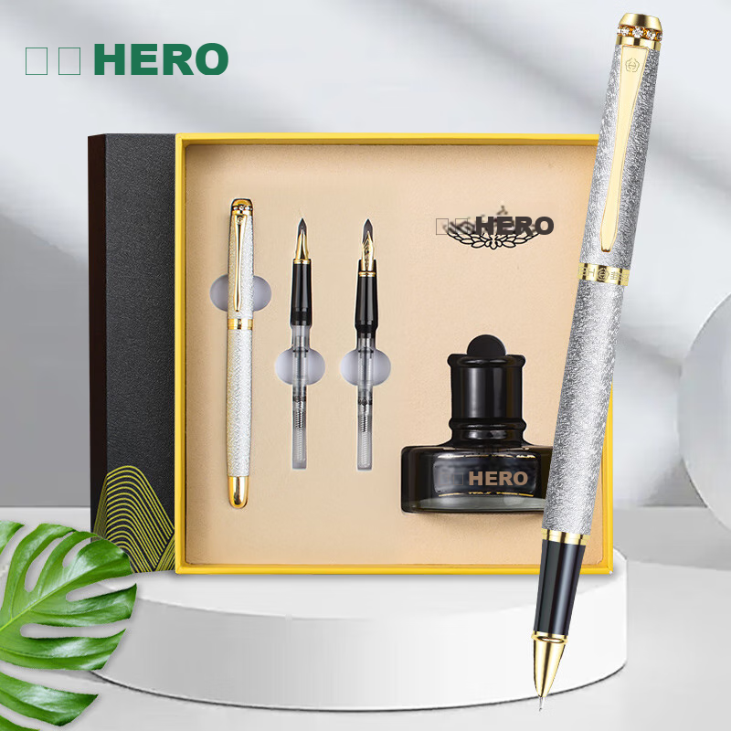 HERO перьевая ручка Велвет Сенд Иридиум Золото Экстра Файн Арт набор в подарок Цвет：Поток серебряного