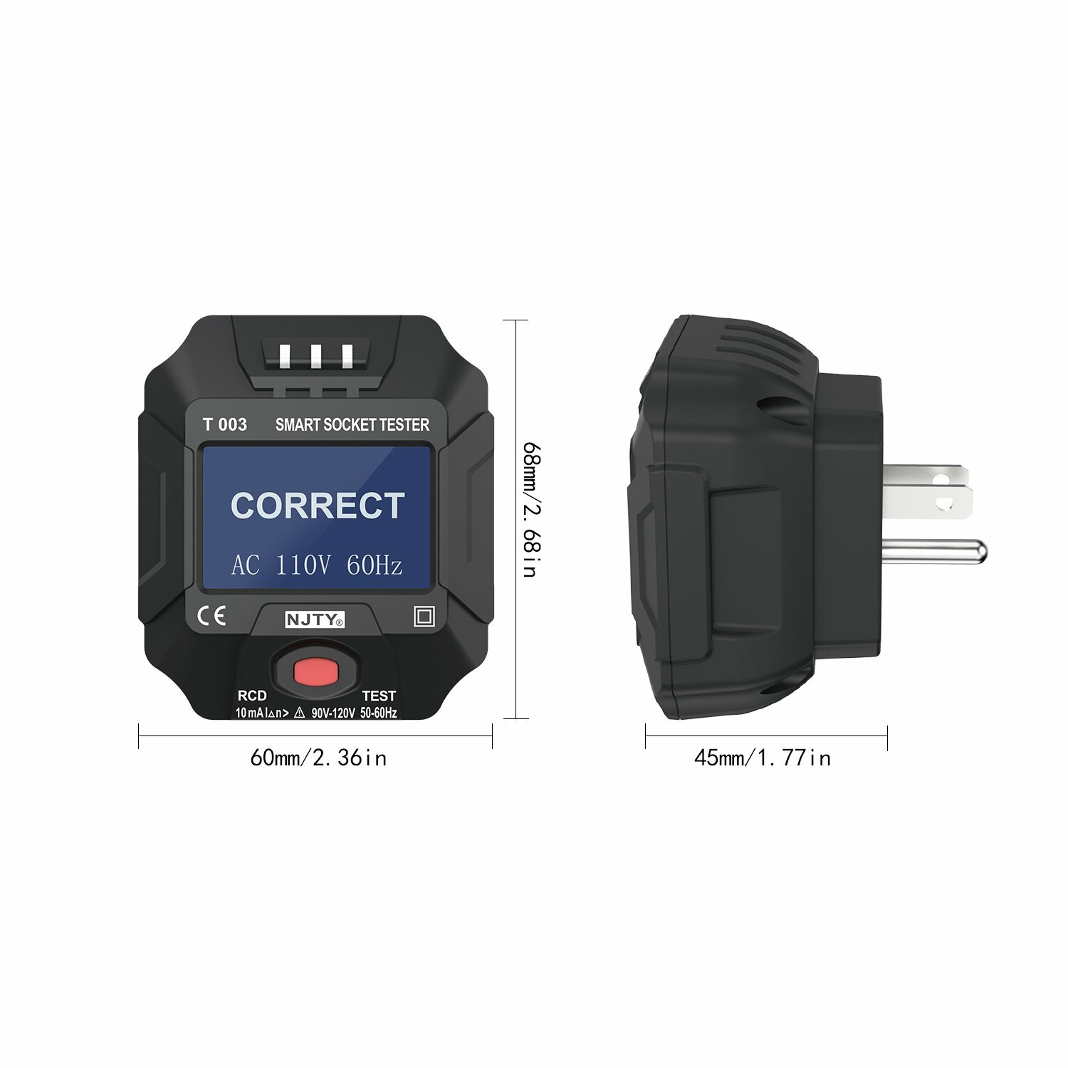 NJTY 90~120 В США Тестер розеток Тестер умных розеток Цифровой ЖК-дисплей Тестер розеток Детектор полярности цепи Поиск выключателя настенной вилки Тест на утечку для тестирования бытовой техники