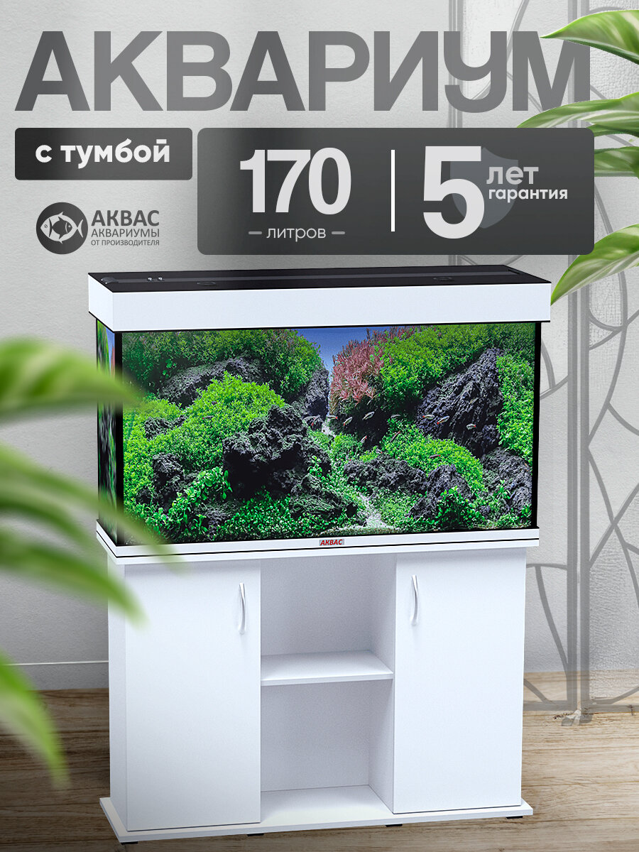 Аквариум 170 литров с тумбой крышкой и освещением (101х31х62 см) Аквас