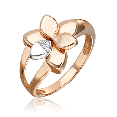 Кольцо, комбинированное золото, 585 проба, бриллиант