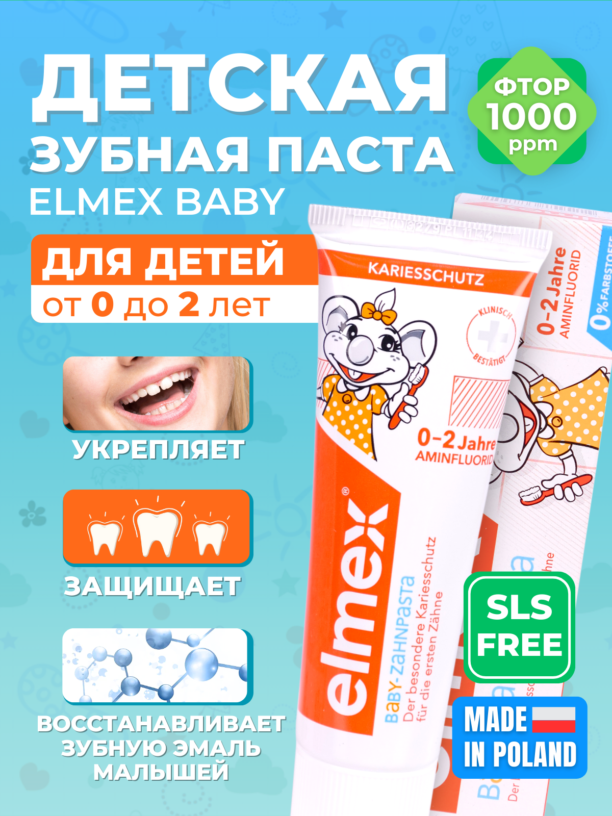 Детская зубная паста Colgate Elmex Baby от 0 до 2 лет, 50 мл