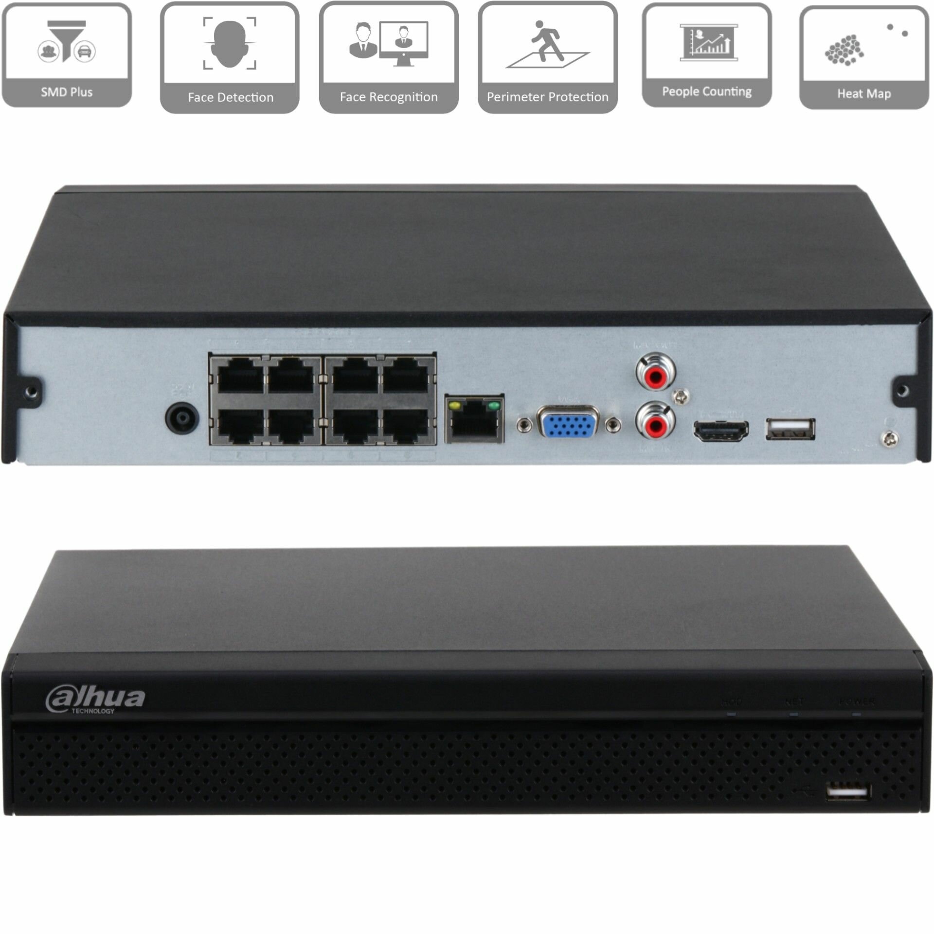 Dahua DH-NVR4116HS-8P-4KS3 - 16 канальный видеорегистратор IP для видеонаблюдения, NVR регистратор сетевой с PoE, 4K и H.265+