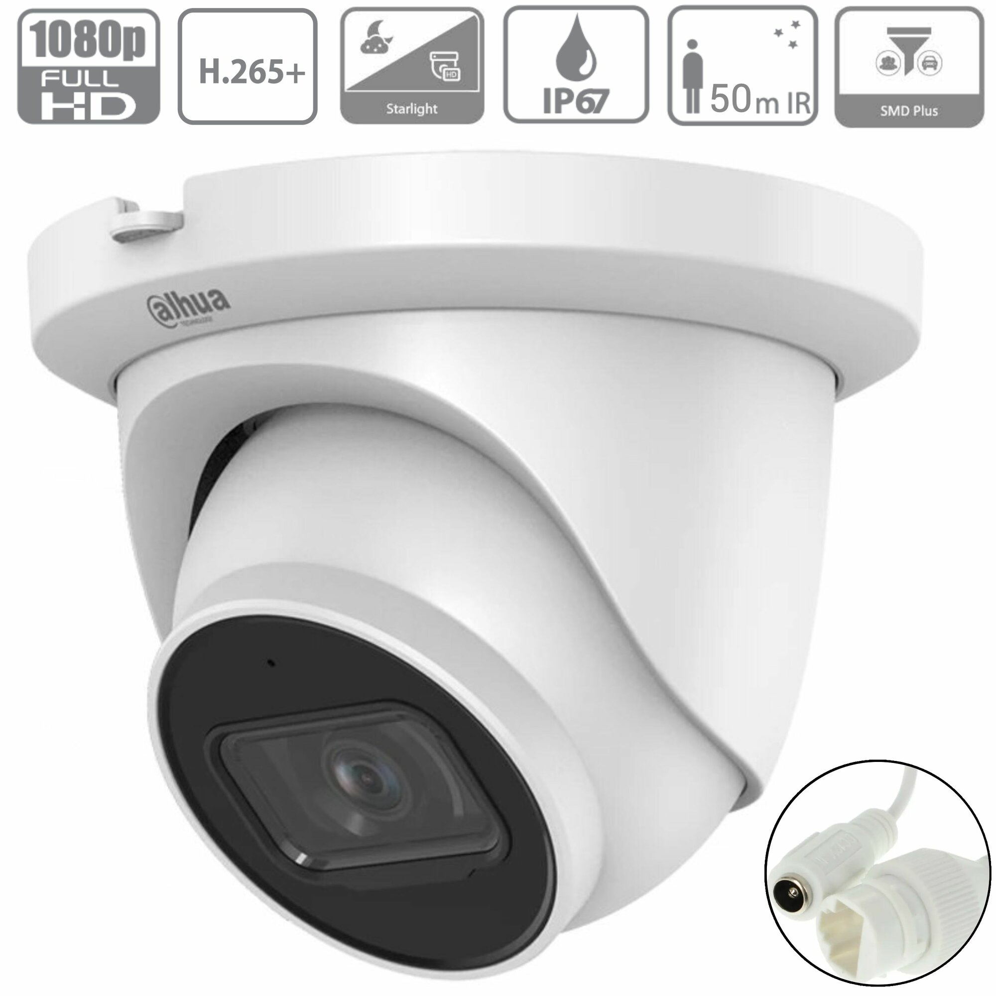 Dahua DH-IPC-HDW3241TMP-AS-0280B 2Мп 2,8 мм - камера видеонаблюдения IP внутренняя и уличная, цифровая купольная IP-видеокамера для улицы и помещений с ИК-подсветкой, 1920x1080 Full HD, CMOS 1/2.8"