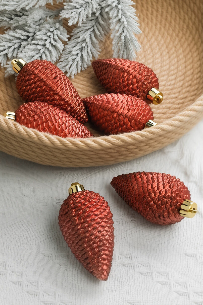 Набор шишки еловые, миндальные, пластик, 8 см, 6 шт, Винтер Деко (Winter Deco) 028663