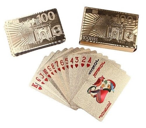 Карты игральные Смехторг "Золото", из пластика, 100%, в коробке, 54 шт