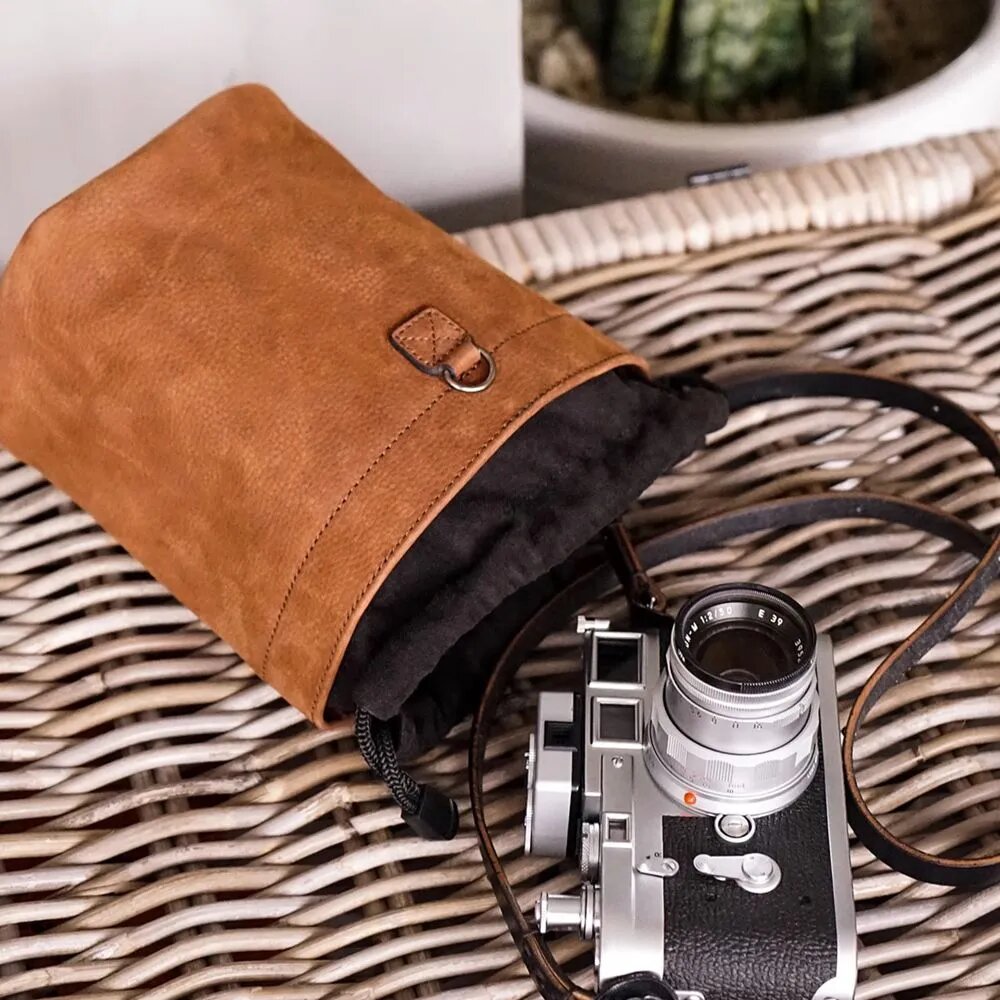 Черный сумка для хранения фотоаппарата из натуральной кожи Leica Nikon Canon Fuji