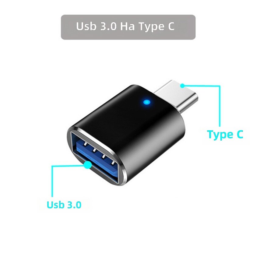 Переходник OTG USB 3.0, USB-A на гнезда USB Type-C и Micro USB, LED-индикатор, черный