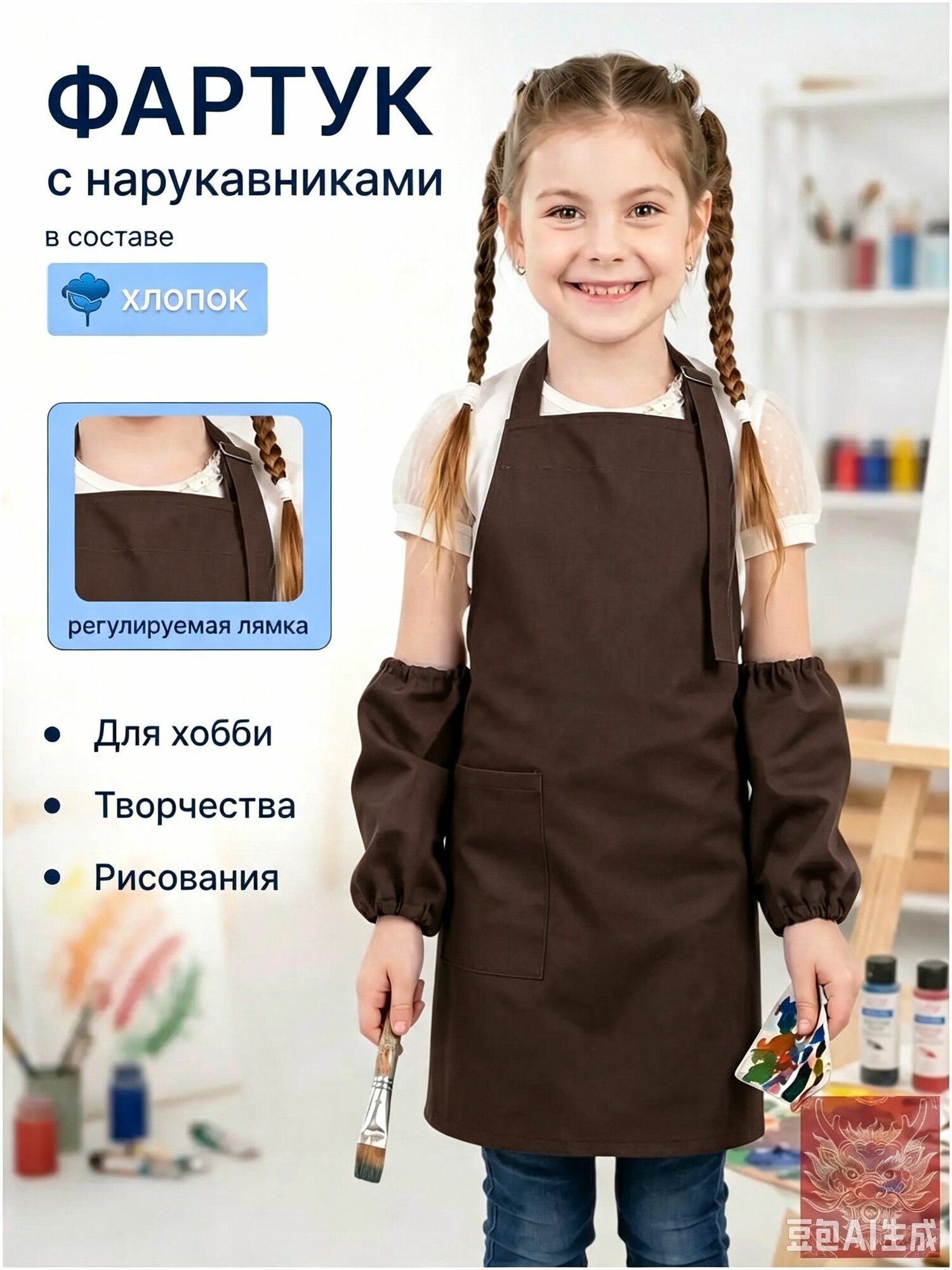 Фартук детский для творчества, Кофейный цвет