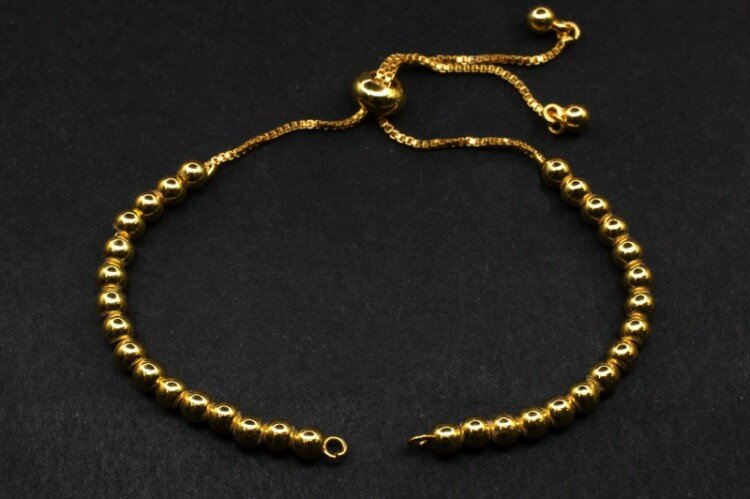 Основа для браслета Цепочка с замком-слайдер 26см, звено 1,2х1,2мм, шарик 4мм, цвет золото, латунь, 16-080, 1шт