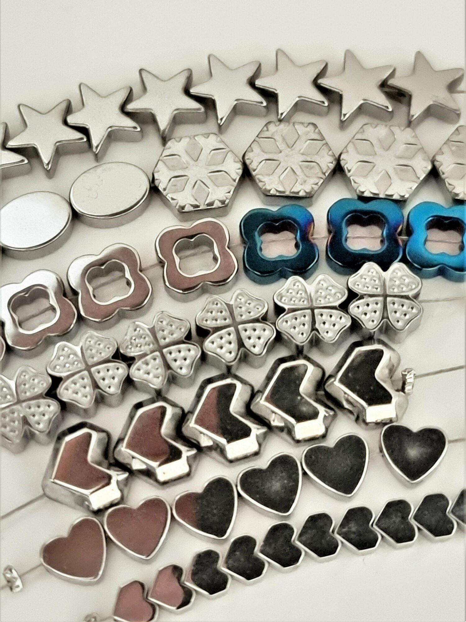 Гематит. Сердечки, Звездочки. Сталь.57шт.