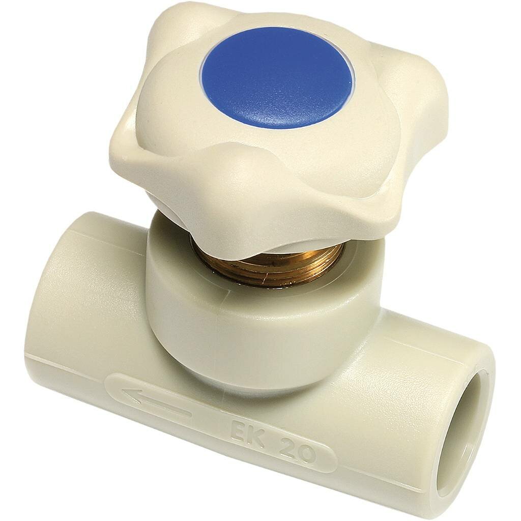 Вентиль 20 мм, полипропиленовый, серый, Чехия | 301020/SVE020XXXX