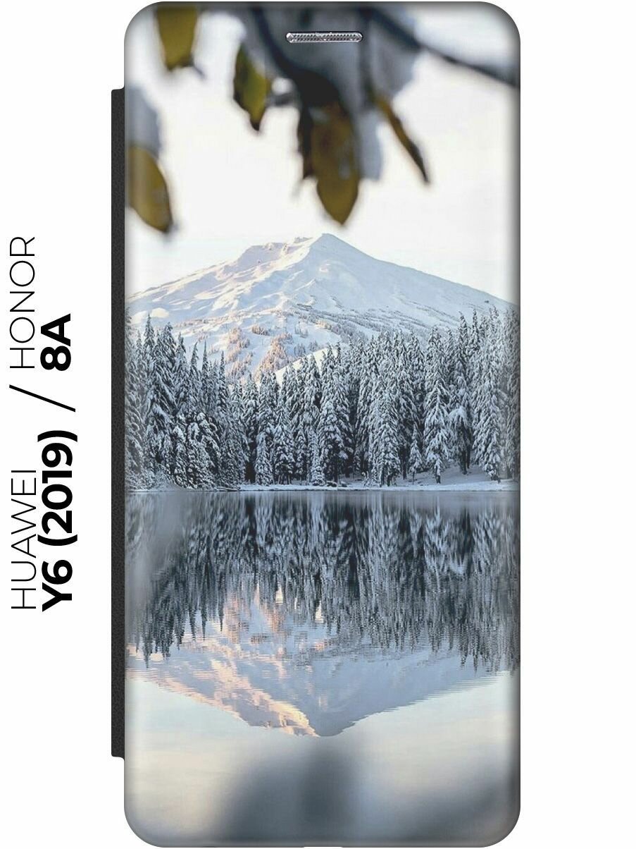 Чехол-книжка Озеро в заснеженном лесу на Honor 8A / 8A Pro / Huawei Y6 (2019) / Y6 Prime (2019) / Хонор 8а / 8а Про / Хуавей У6 Прайм 2019 черный