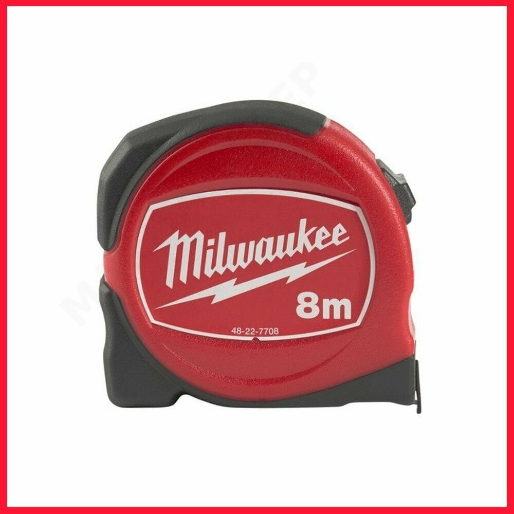Рулетка Milwaukee Slim Line, 8 м, ABS-пластик, с фиксатором, с тефлоновым покрытием