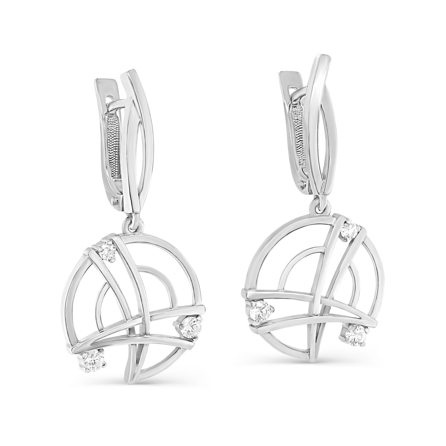 Серьги с подвесками, серебро, 925 проба, родирование, фианит