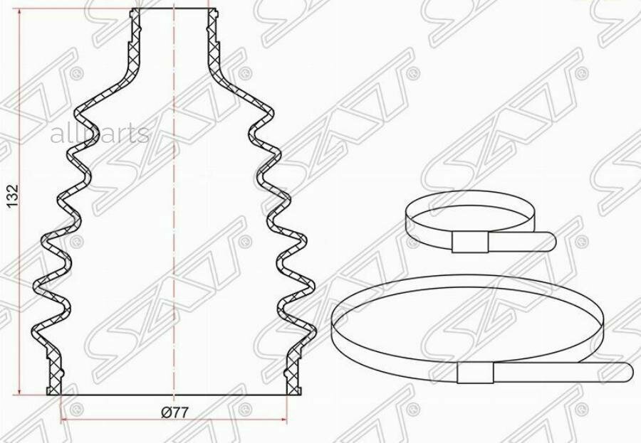 SAT C-1156 Пыльник шруса наружный TOYOTA FIELDER 06-12/PREMIO/ALLION ZRT26# 07-10 (2 хомута. резина)