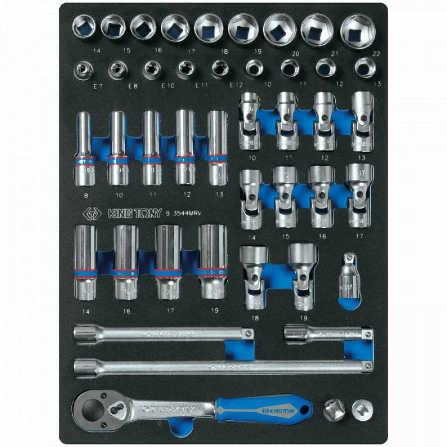 KING TONY 93544MRV Набор торцевых головок 3/8 с принадлежностями, ложемент, 44 предмета KING TONY 9-3544MRV