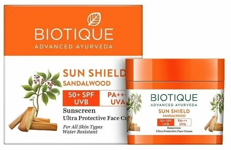 Солнцезащитный крем для лица SPF 50 для всех типов кожи Сандаловое Дерево Биотик / Biotique Bio Sandalwood SPF 50 , 50 гр