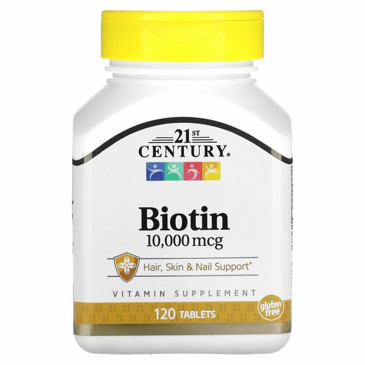 100% iHerb-Биотин, 10 000 мкг, 21st Century, 120 таблеток