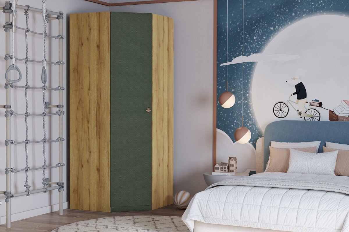 Шкаф угловой МебельЛэнд24 Скарабей МДФ Пантано 83x52x210 зеленый для одежды однодверный