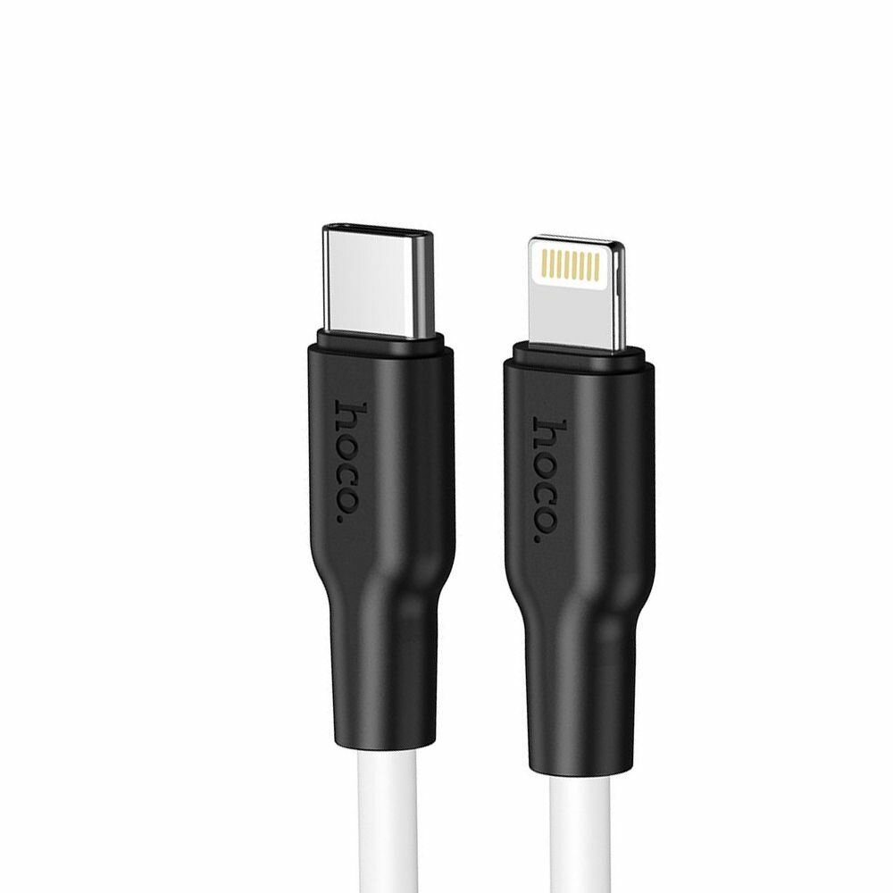 USB-C кабель HOCO X21 Plus Silicone Lightning 8-pin, 3А, PD20W, 1м, силикон (белый/черный)