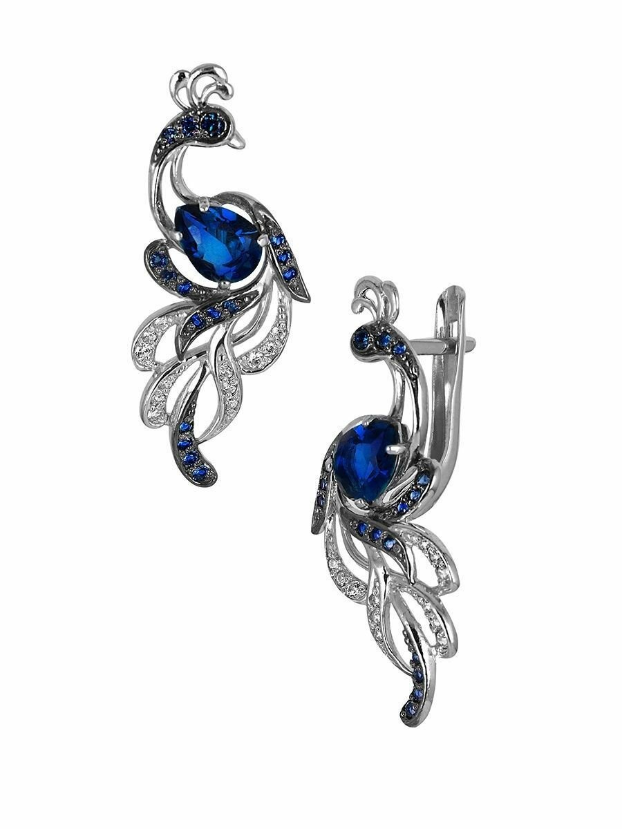 Серьги, серебро, 925 проба, кварц синтетический, сапфир синтетический, фианит