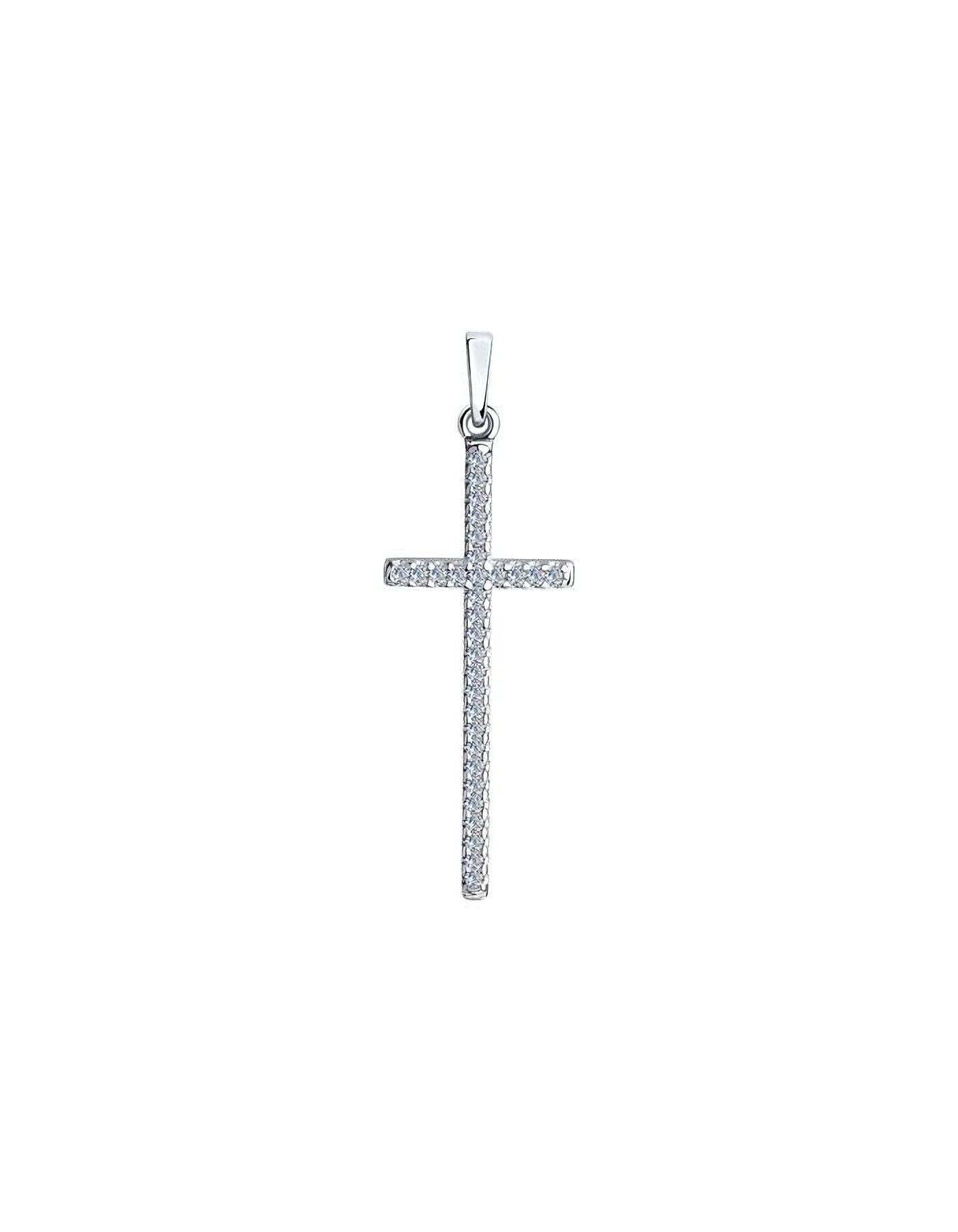 Крестик, серебро, 925 проба, родирование, фианит