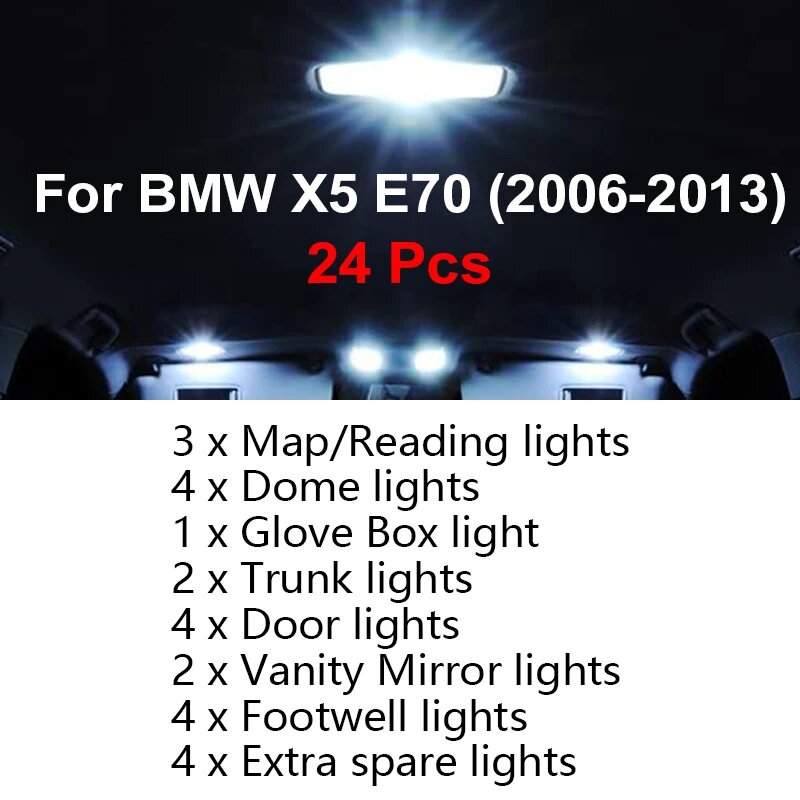 Комплект светодиодных ламп для BMW X1, E84, X3, E83, F25, X5, E53, E70, F15, X6, E71, E72 X5 E70 - 24Pcs