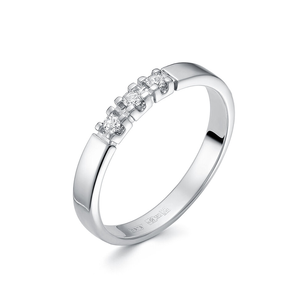 Кольцо обручальное, белое золото, 585 проба, родирование, бриллиант