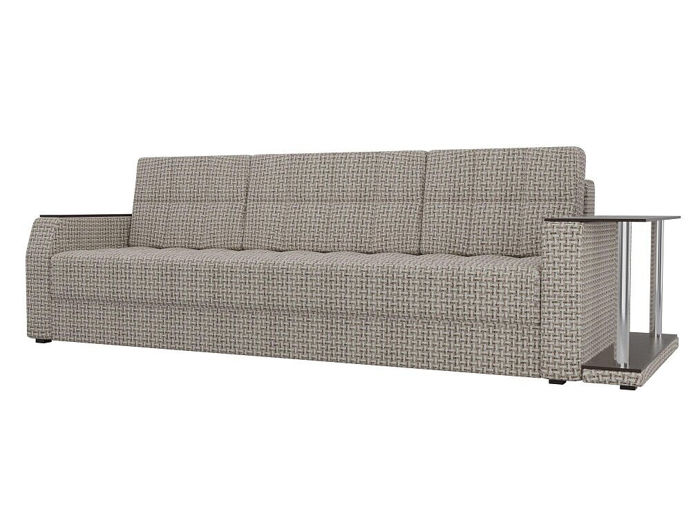 Прямой диван Атлант со столиком Бежевый 2 Рогожка Правый, еврокнижка, 255х101х85 см, с ящиком для белья