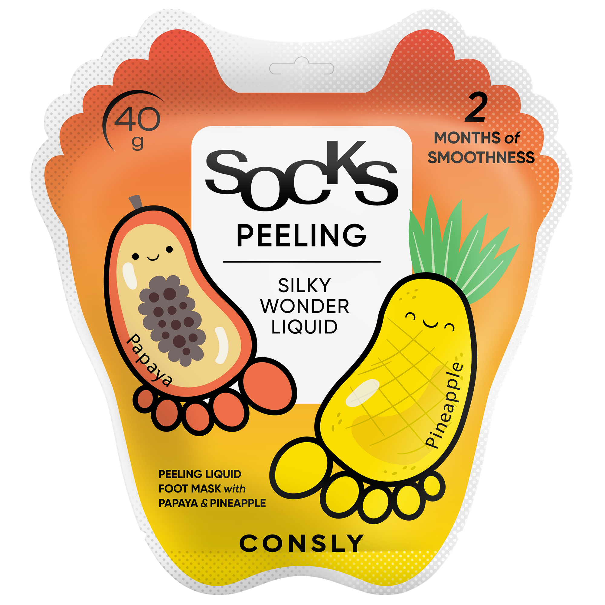 Пилинг-носочки для ног Consly Silky Wonder Отшелушивающие, с экстрактами папайи и ананаса, 40г