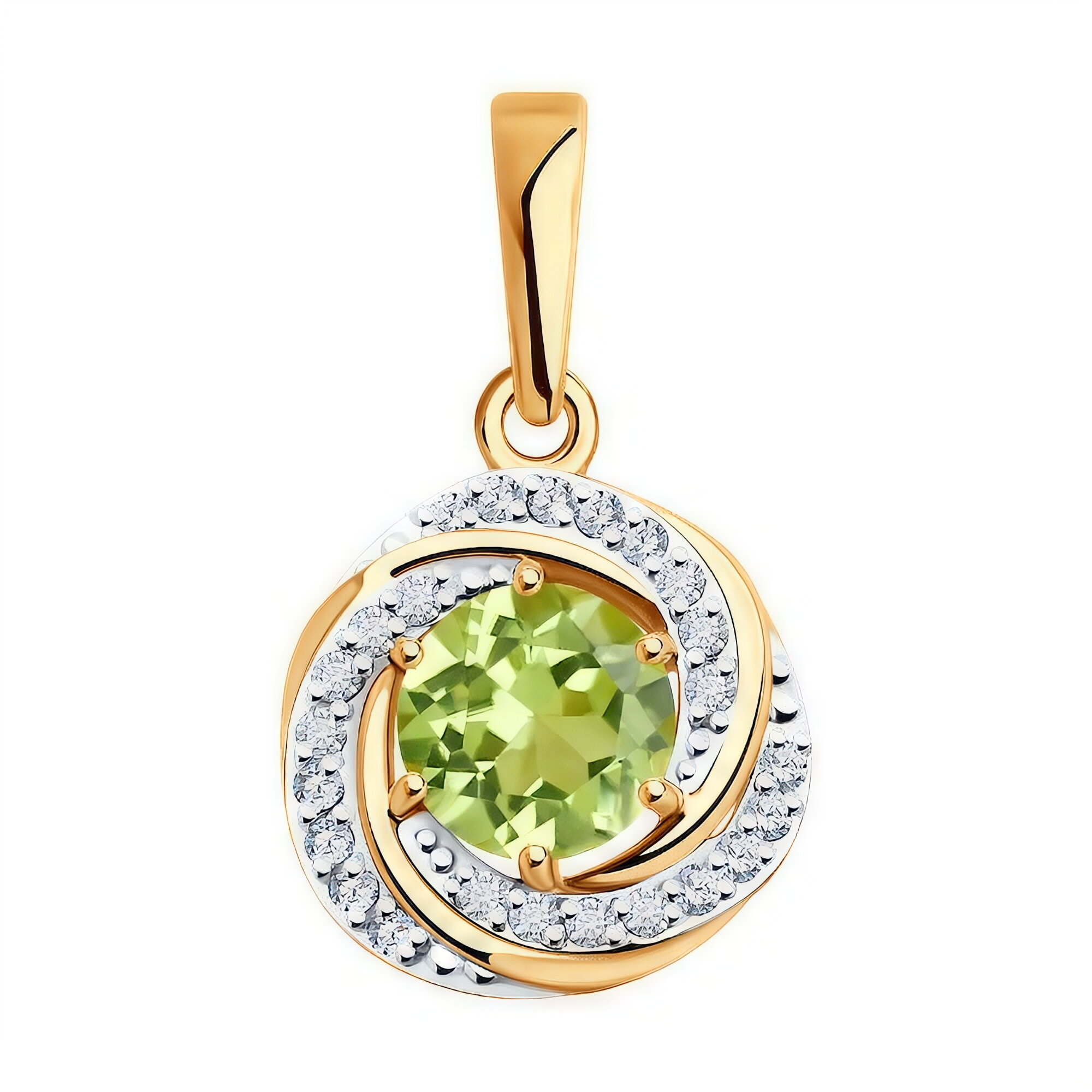 Подвеска Diamant online, красное золото, 585 проба, хризолит, фианит