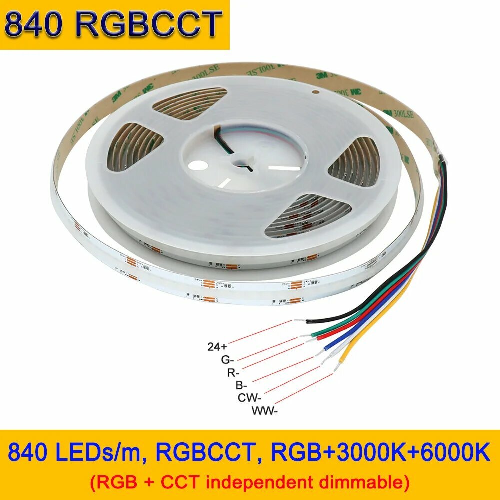 FOB COB RGB Светодиодная лента 12В/24В 840LEDs RGBCCT, 24V, 1 м