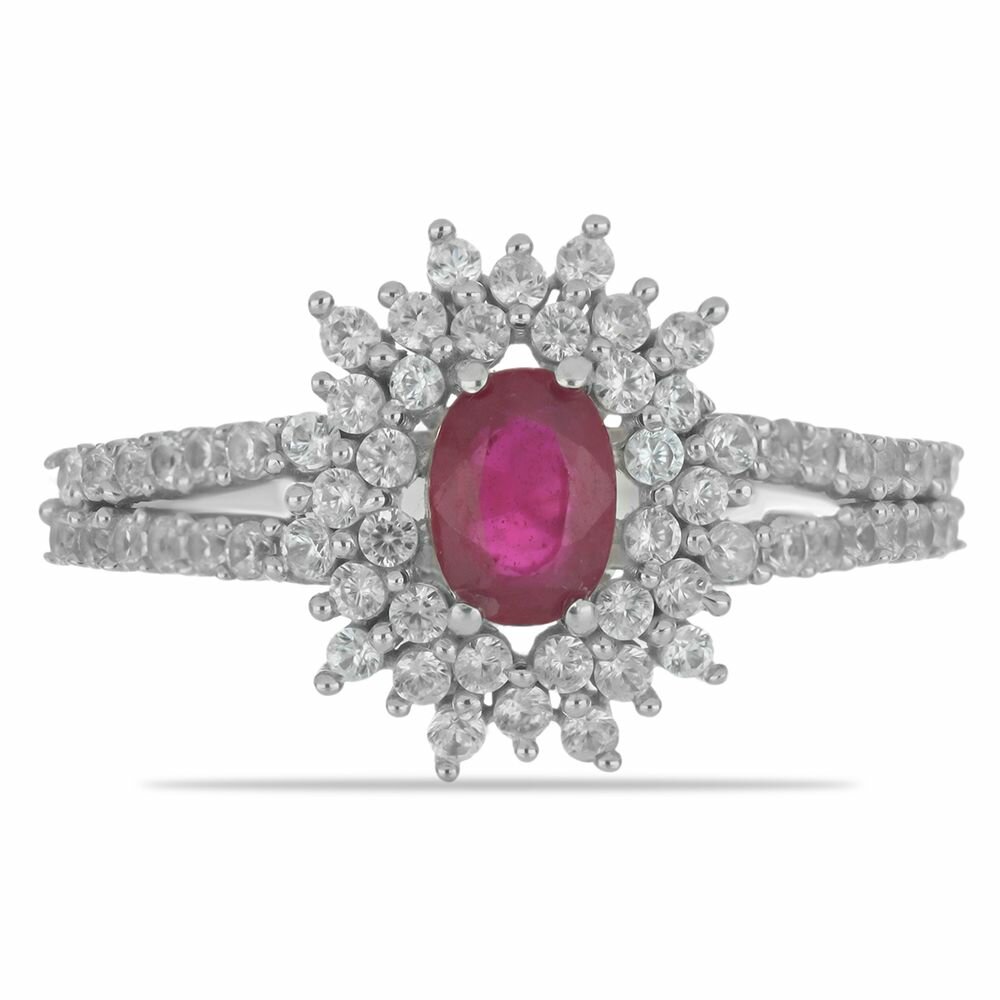 Кольцо, серебро, 925 проба, родирование, рубин, циркон