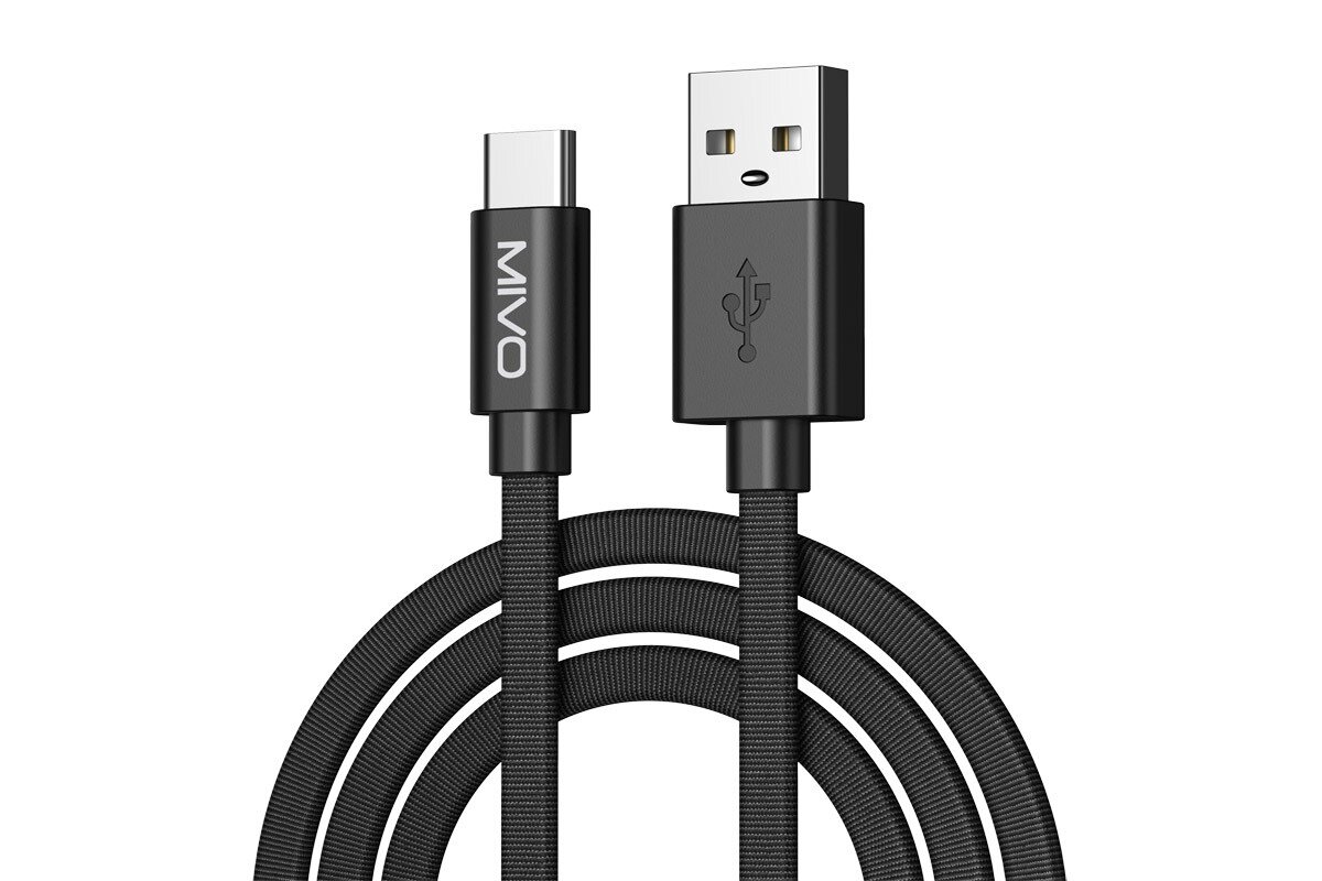 Кабель Mivo, для быстрой зарядки, USB Type-C, черный, плоский, 1 м, 2.4 А