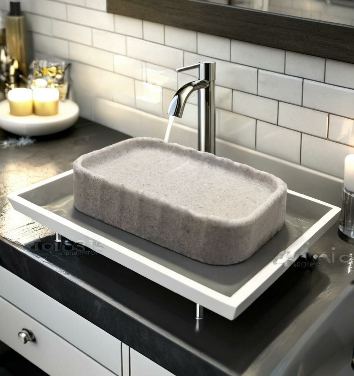 Каменная мыльница волна серая