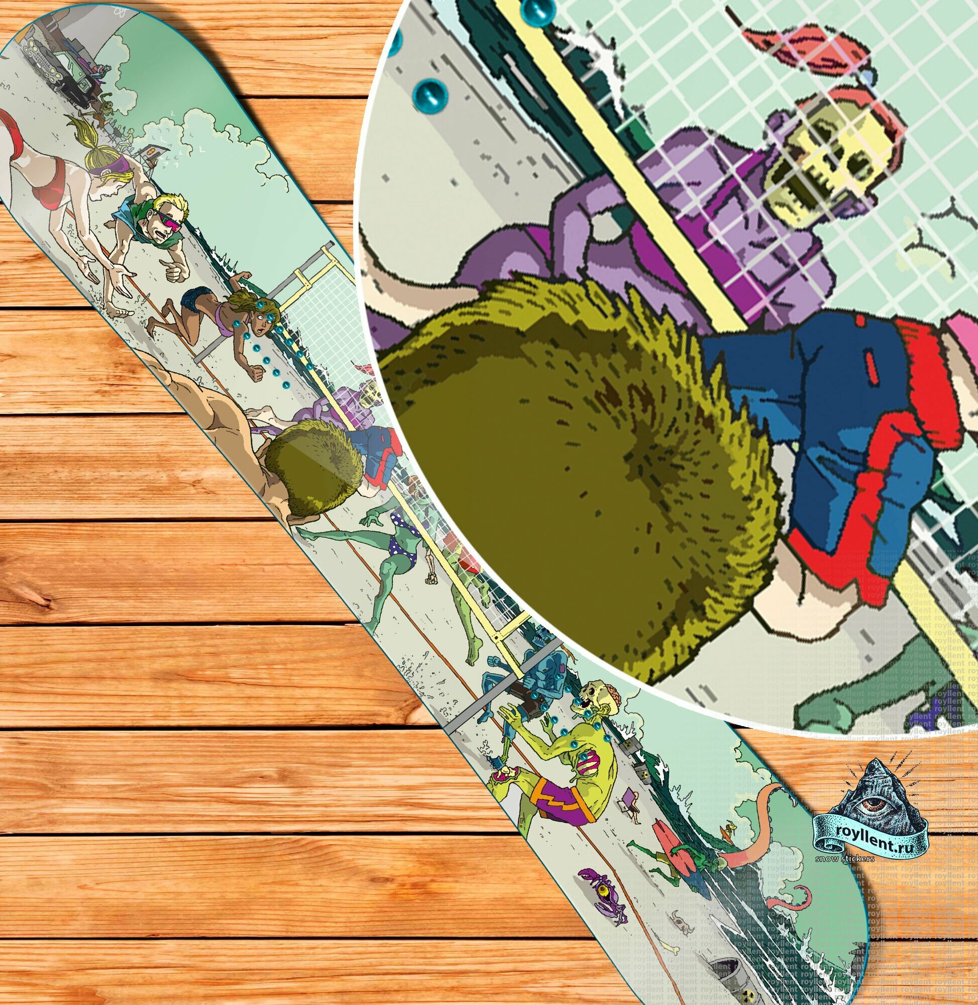 Полноразмерная наклейка на сноуборд или лыжи 1700х330 Beach Wave Zombies Design