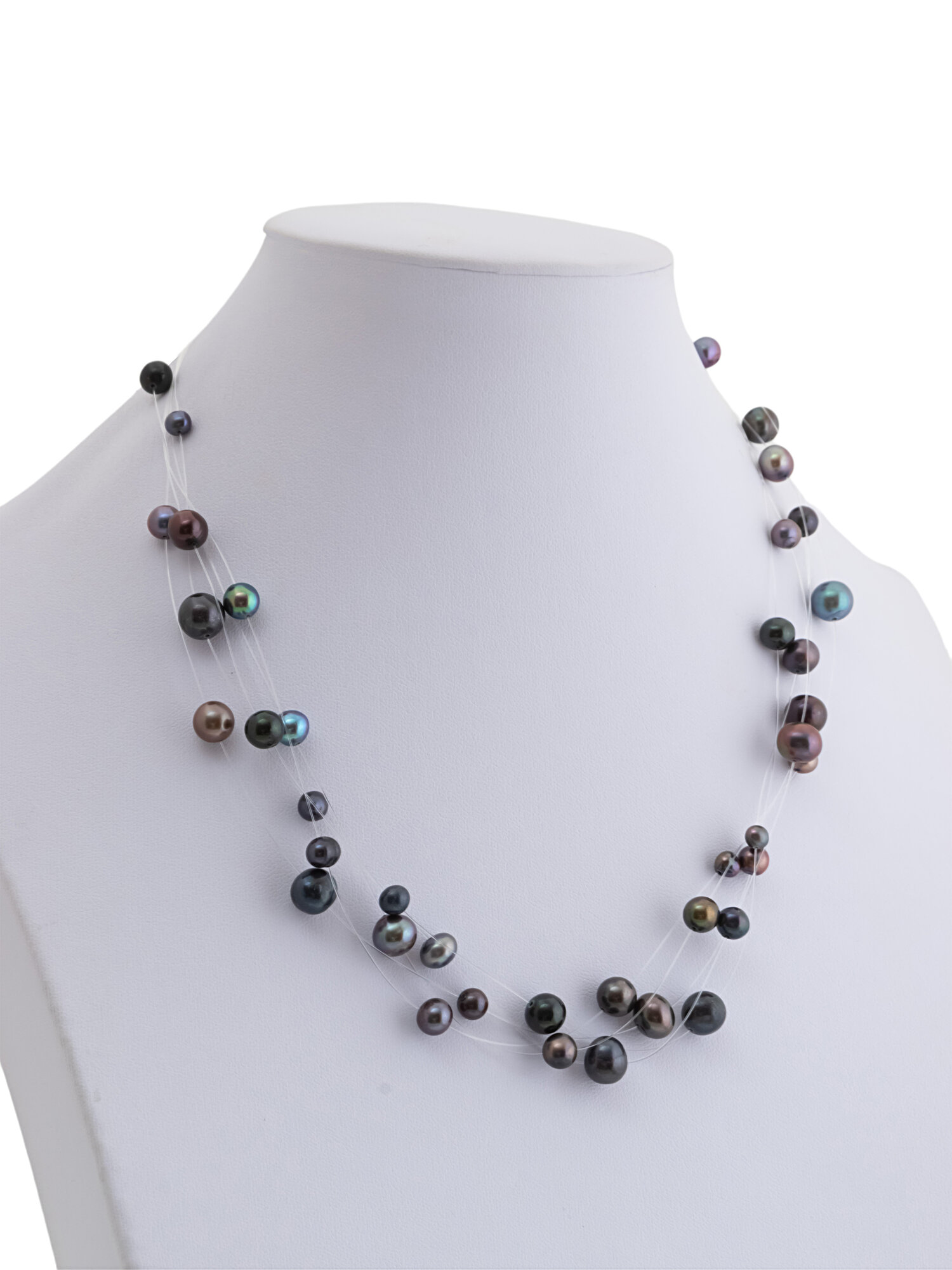 Колье ЖемАрт, жемчуг пресноводный культивированный, длина 47 см, черный, серебряный — фото 1