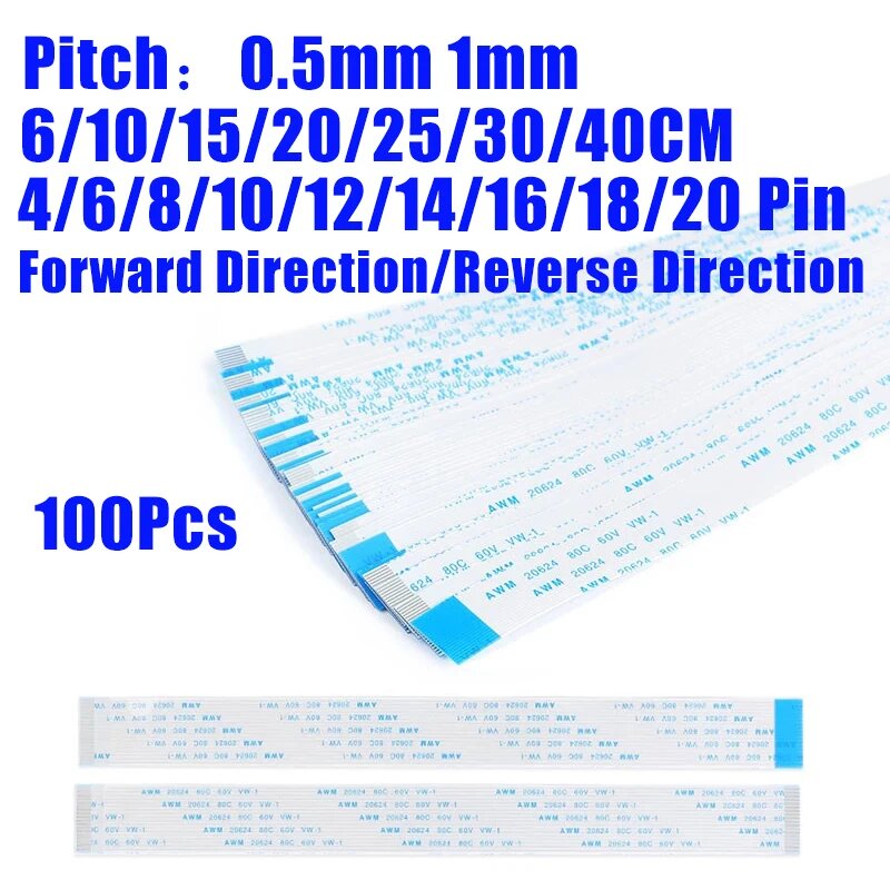 Ленточный гибкий кабель FFC FPC 4-20 Pin Your Cee 20P, Forward Direction, Pitch 0.5mm, Length 10CM 100PCS