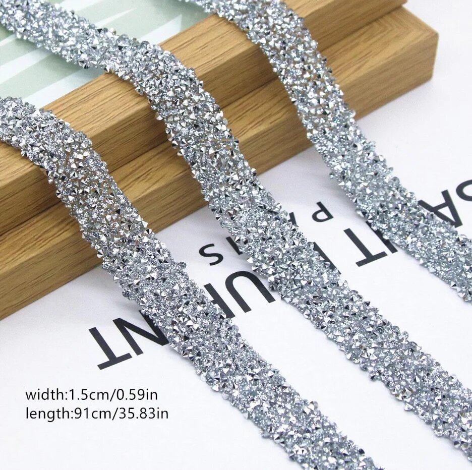 Самоклеящаяся цепочка со стразами OEMOO 1 ярд Серебряный, silver