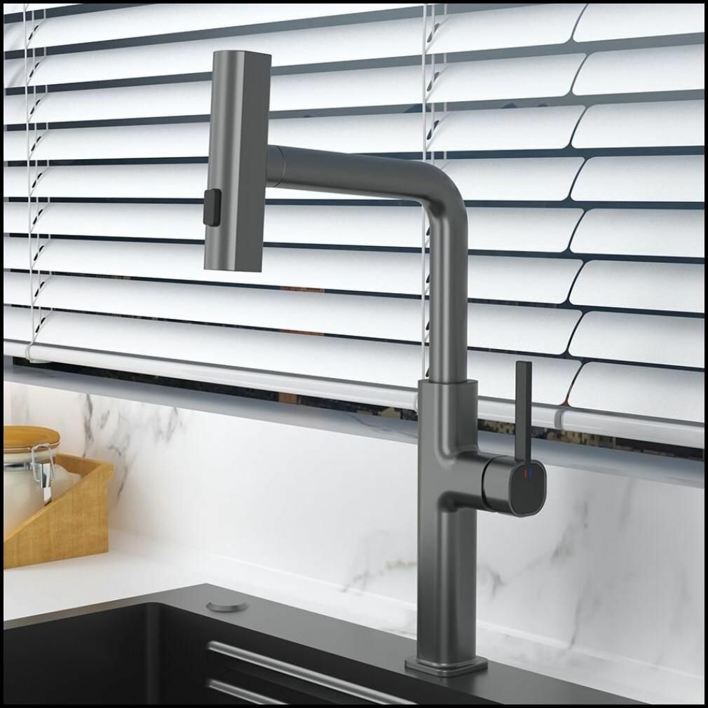 Смеситель для кухни с выдвижным гибким изливом ROBERN Водопадный излив раковины кран для, поворотный 360 градусов, 3 способа выбраться из воды , Высококачественный металлический серый цвет