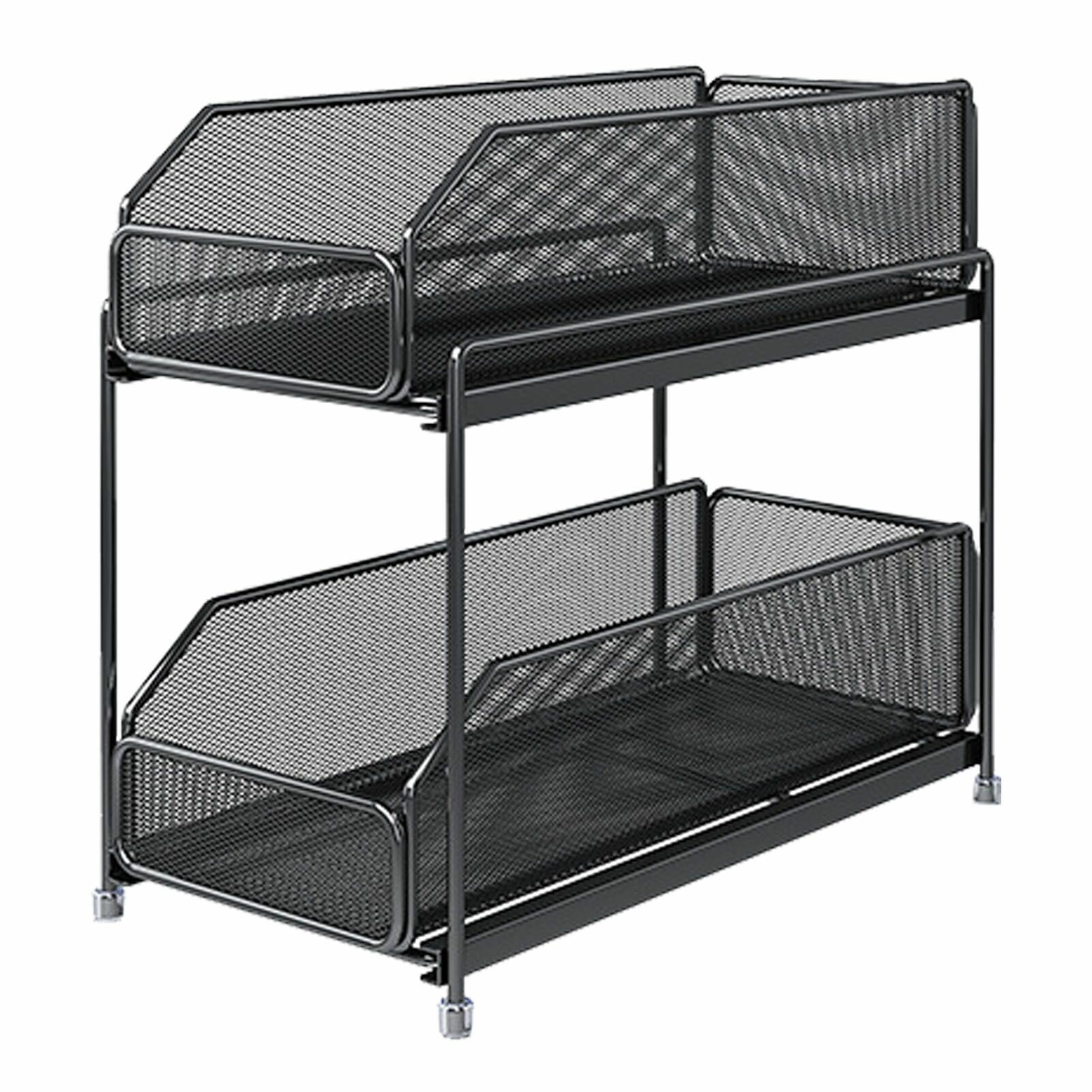 Выдвижной органайзер для шкафа, 2-х уровневая сетка из углеродистой стали, большая вместимость, простота обслуживания, выдвижная корзина, черный ящик