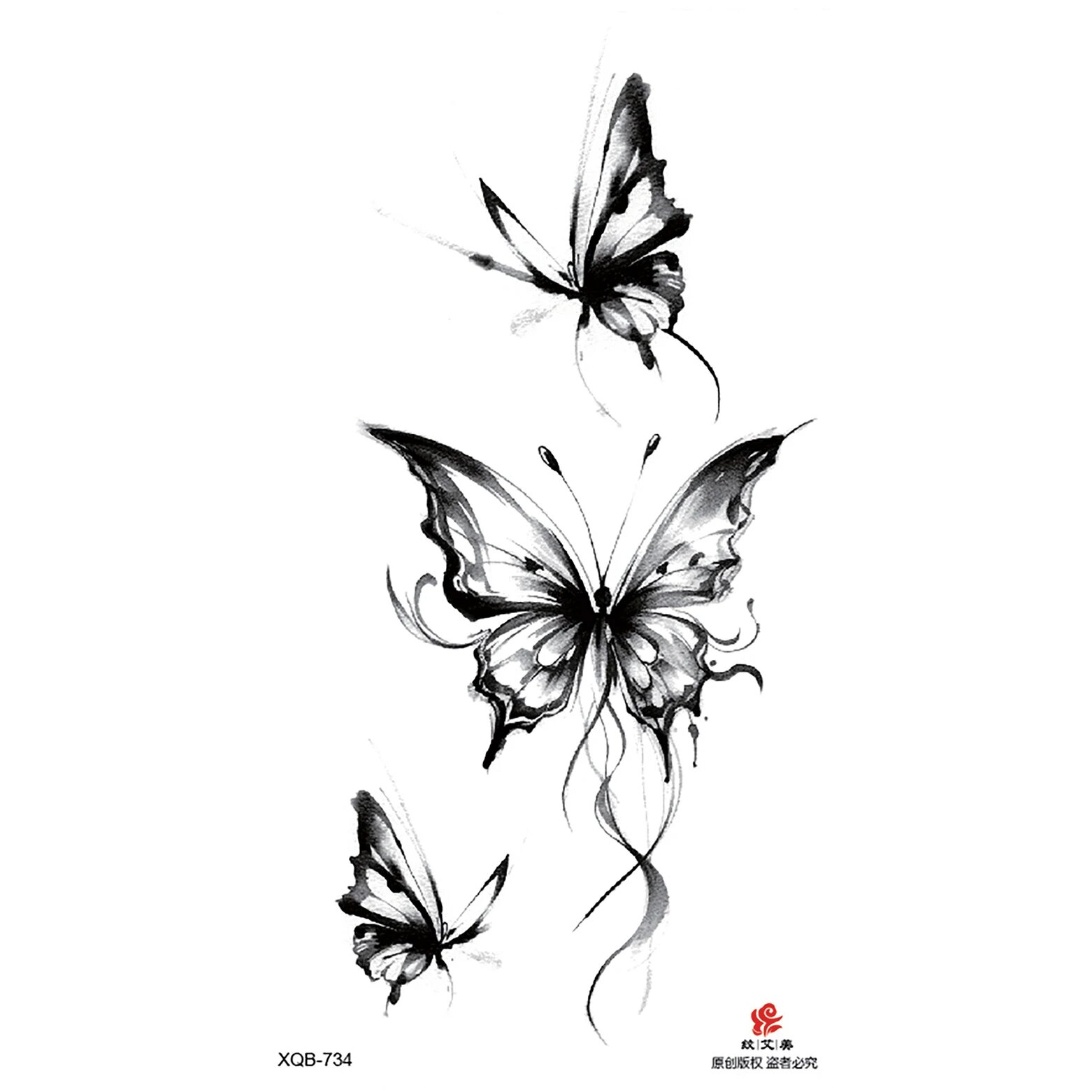 Черный цветок, водостойкая временная татуировка, наклейка, красота, бабочка, роза для женщин, 3D вспышка, боди, рука, моющиеся поддельные татуировки 07-QXQB-734