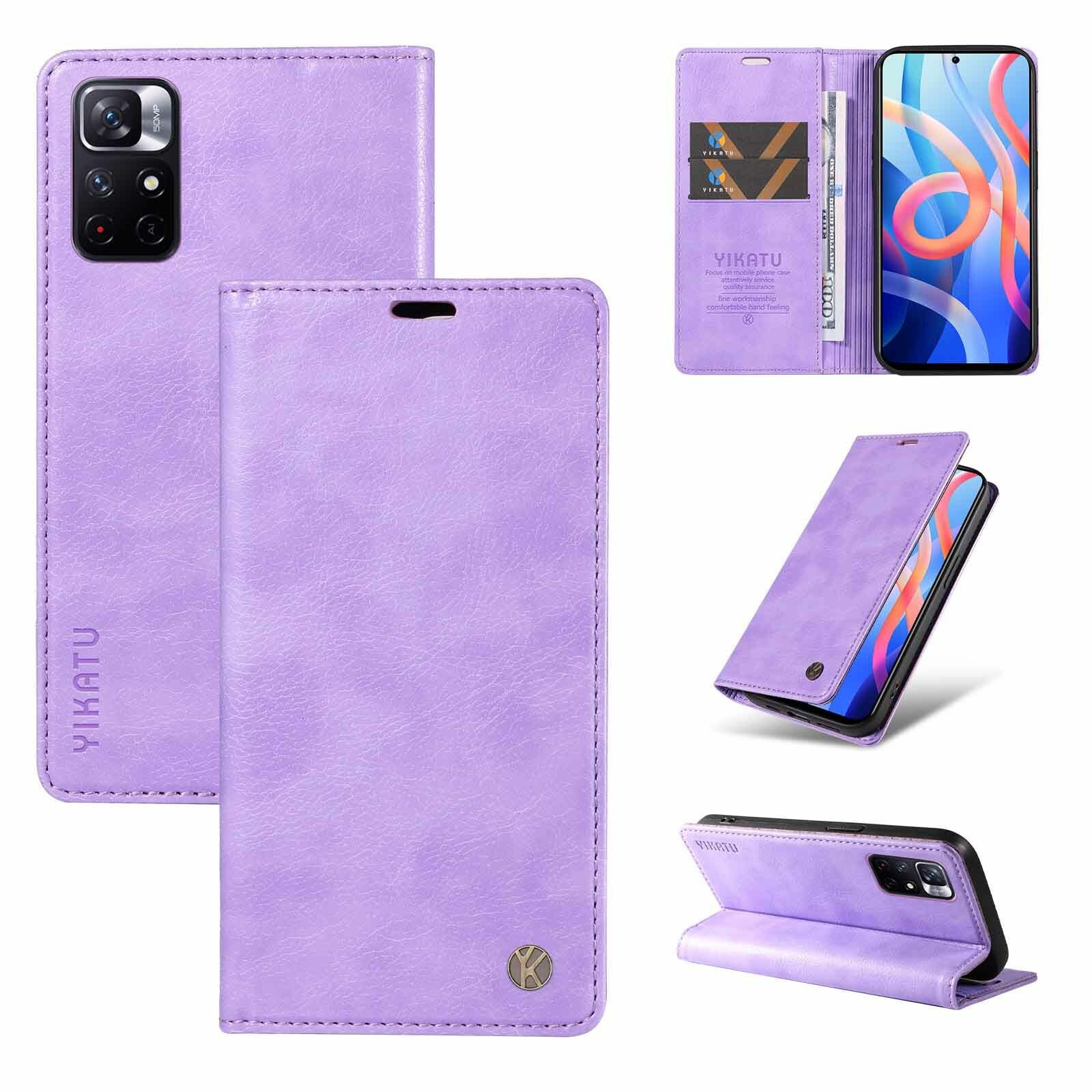 YIKATU Кожаный чехол для Xiaomi Poco M4 Pro 5G и Redmi Note 11S 5G / Поко М4 Про 5G и Нот 11S 5G с визитницей из экокожи книжка