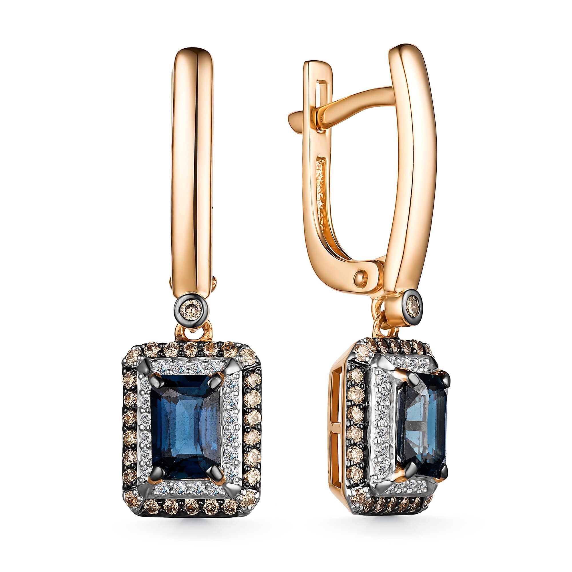 Серьги, красное золото, 585 проба, сапфир, бриллиант