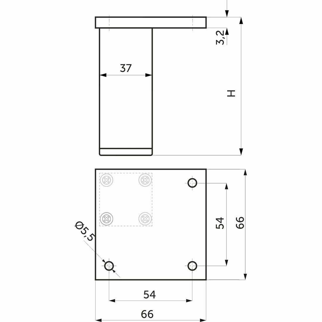 Опора мебельная D-727 h=100, алюминий